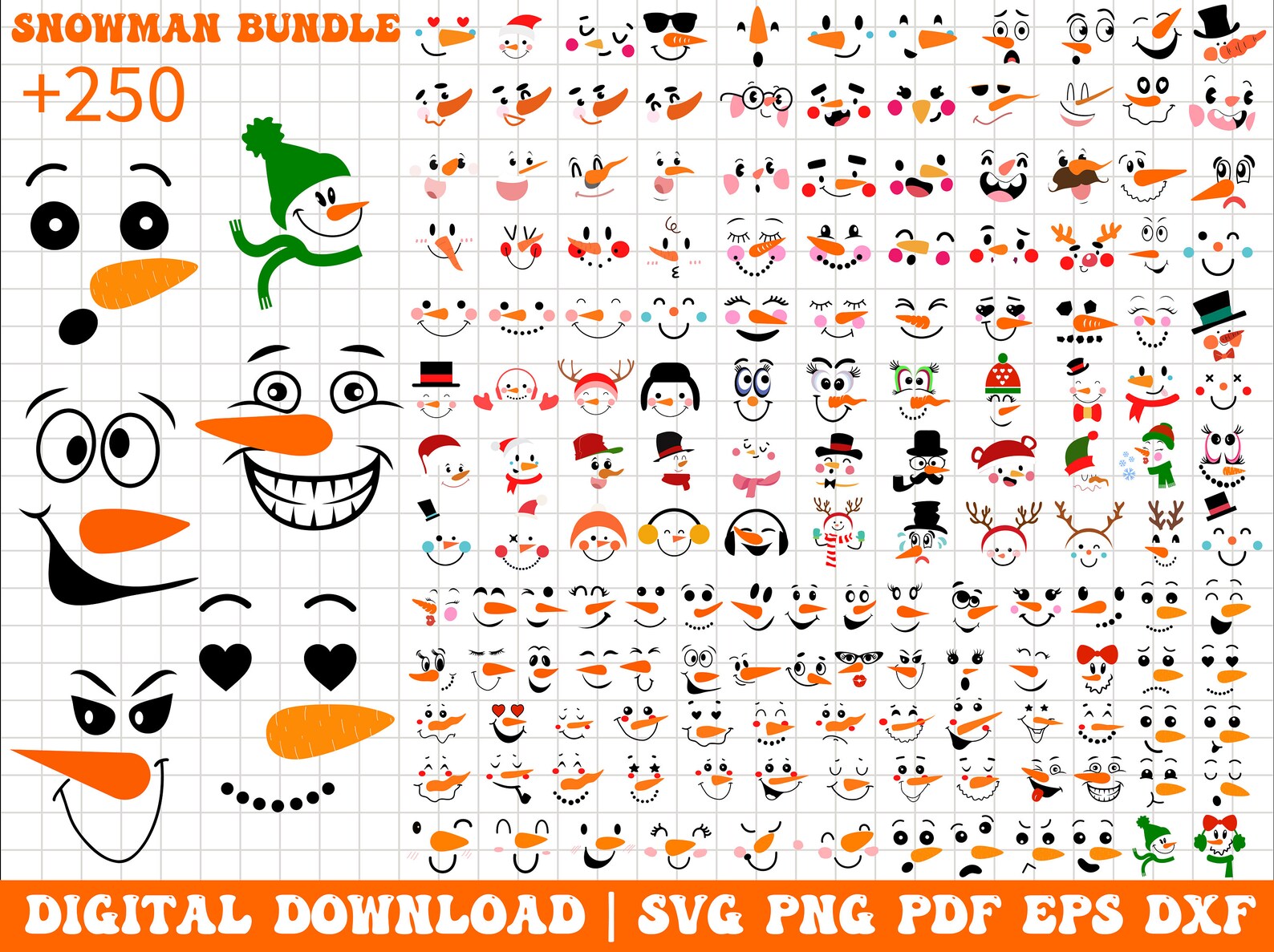 Snowman Faces SVG Big Bundle | Snowman SVG | Snowman Clipart| Christmas ...