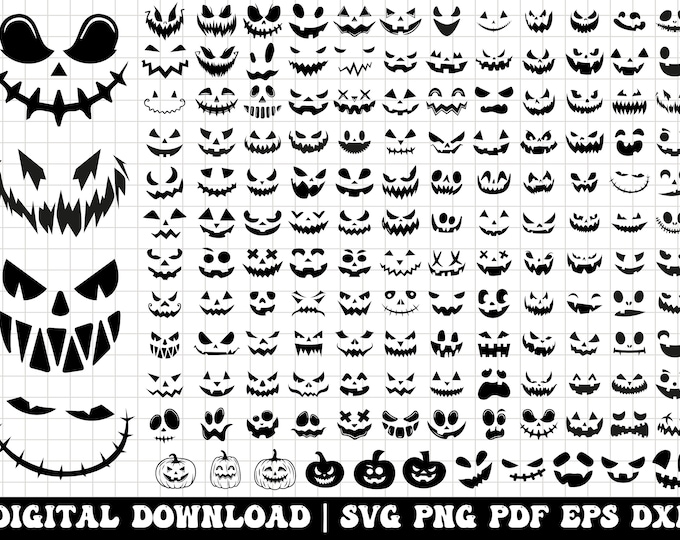 Pumpkin Face SVG Bundle, Pumpkin Face PNG Bundle,halloween Pumpkin Face ...