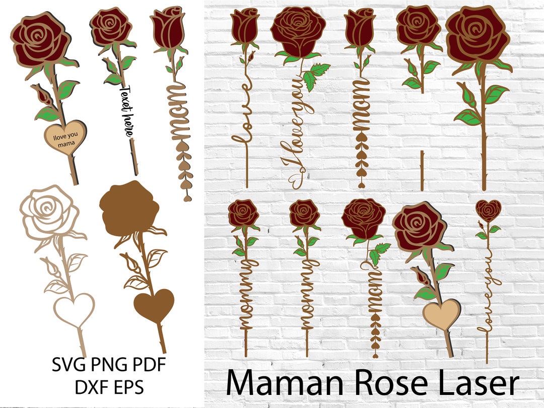 Mom Rose Laser Cut File, Mother Day Svg Laser Bundle, Rose Laser Cut ...