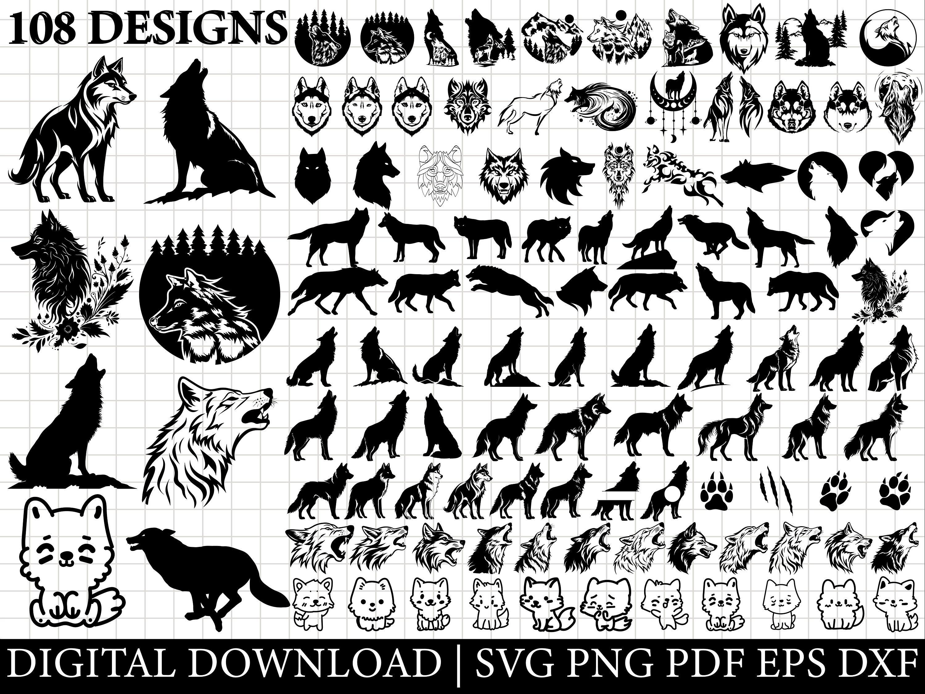 Loup SVG | Silhouette de loup | Fichiers de coupe Wolf | Conception de ...