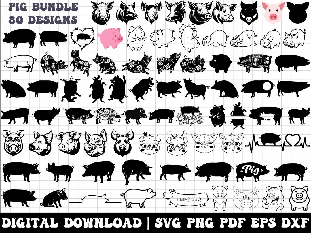 Pig SVG Bundle, Pig Face SVG, Pig Cut File, Animal Face, Cute Pig Svg ...