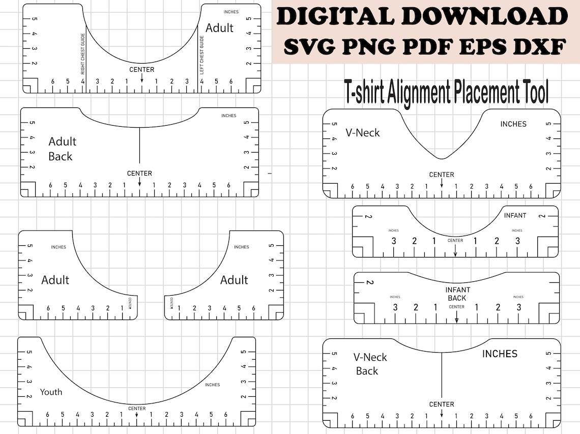 Tshirt Ruler Printable Bundle, T-shirt Alignment Tool Template, Tshirt ...