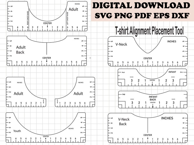 Tshirt Ruler Printable Bundle, T-shirt Alignment Tool Template, Tshirt ...