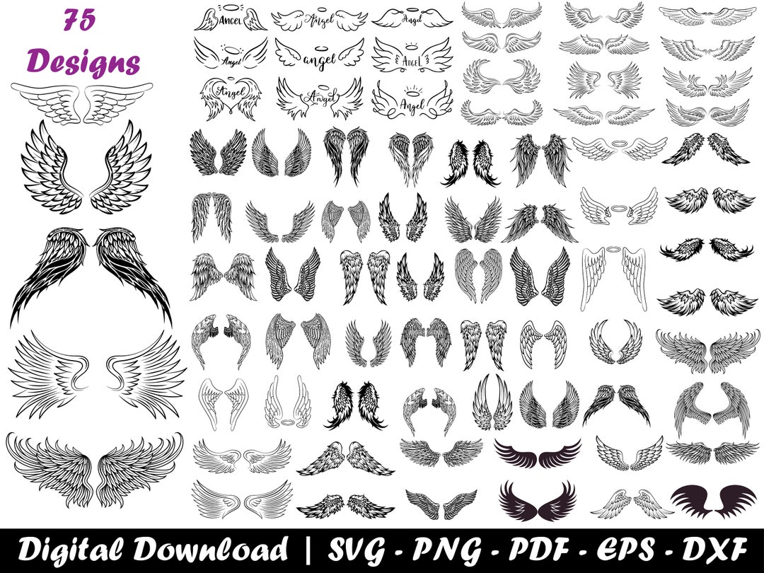 75 Angel Wings Svg Bundle, Angel Wings Clip Art, Wings Cut File for ...