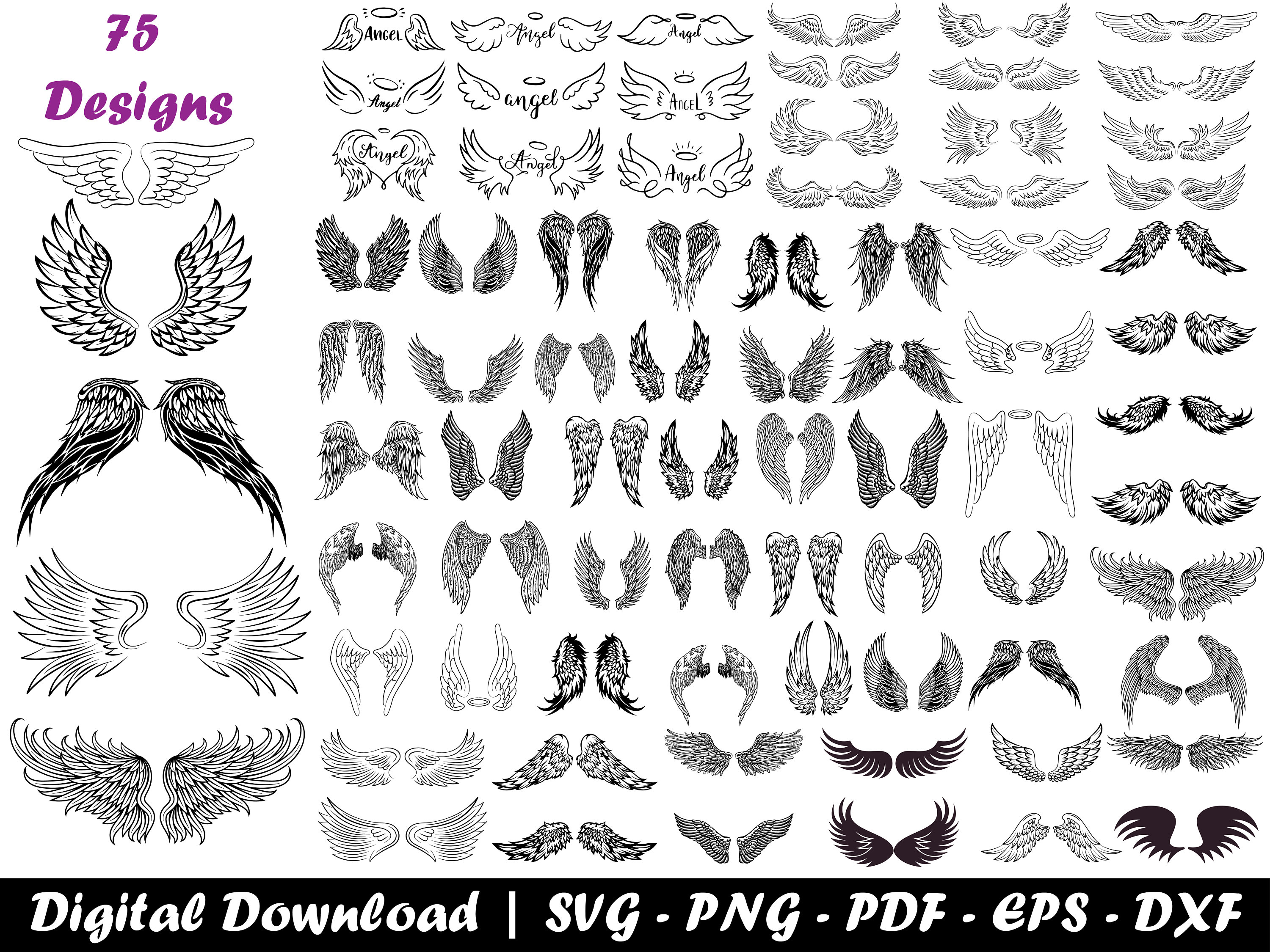 75 Angel Wings Svg Bundle Angel Wings Clip Art Wings Cut - Etsy