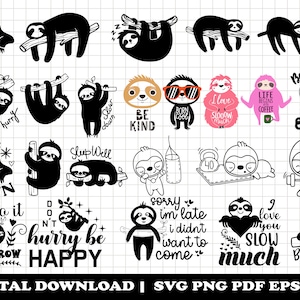 50 Sloth SVG BUNDLE, Sloth Quotes Svg, Svg for Cricut, Cute Sloth Svg ...