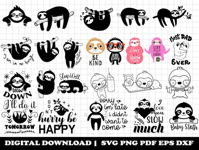 50 Sloth SVG BUNDLE, Sloth Quotes Svg, Svg for Cricut, Cute Sloth Svg ...
