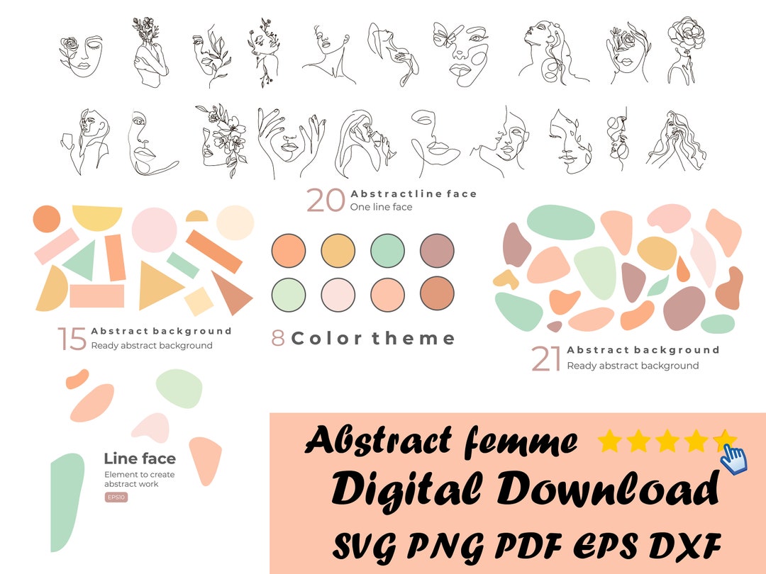Floral Line Art SVG Bundle | Woman, Flowers & Animals (digital Download ...