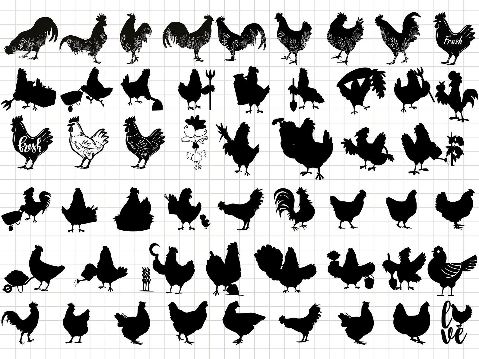 Chicken Svg Bundle Hand Drawn Chicken Svg Rooster Svg - Etsy