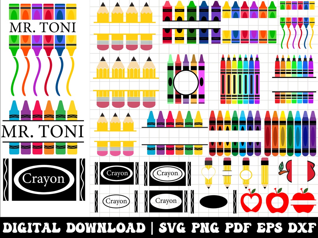 Crayon Split Monogram Svg, Teacher Svg, Crayon Svg Crayon Set Svg Cut ...
