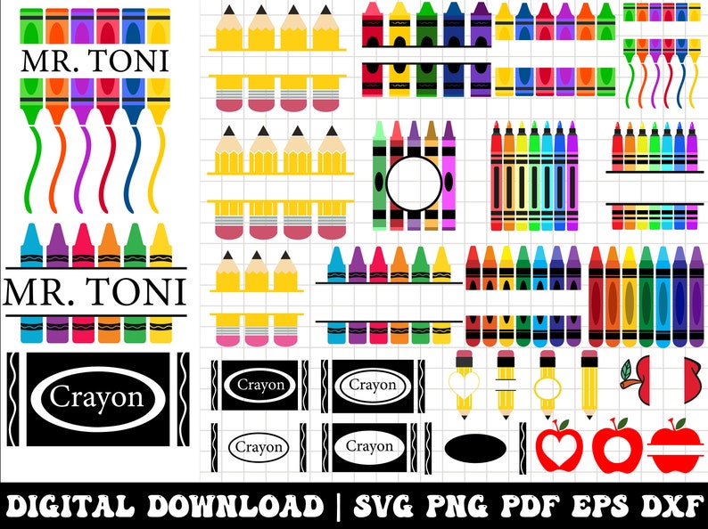 Crayon Split Monogram SVG, Teacher Cut Files (digital Download) - Etsy ...