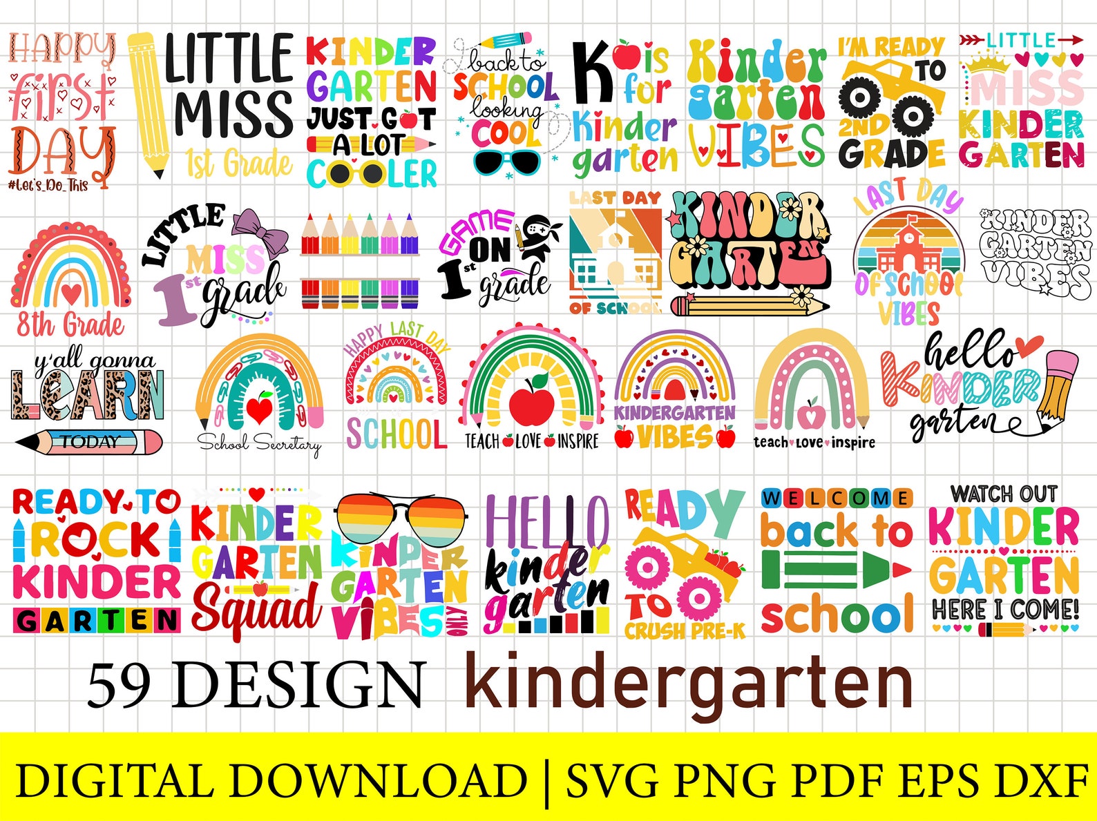 Back to School Svg Bundle Kindergarten Svg Kindergarten Png 1st Grade ...