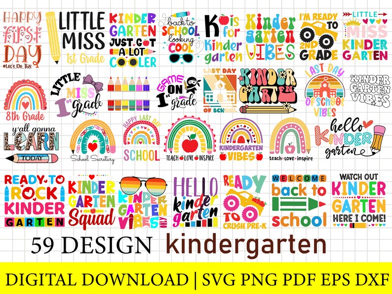 Back to School SVG Bundle | Kindergarten, 1st-4th Grade (digital ...