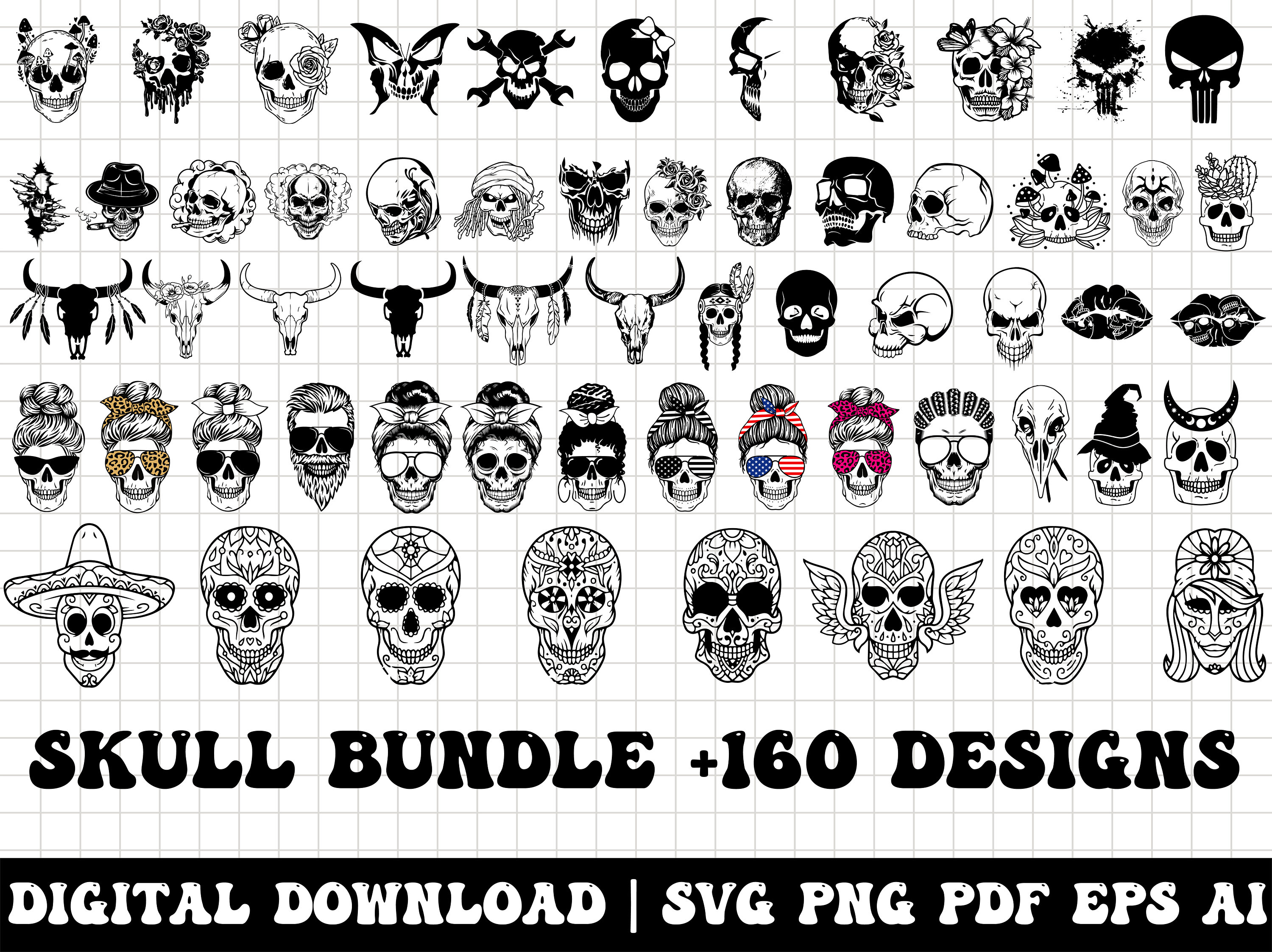 Skull Svg Bundle Skull Png Files Sugar Skulls Svg Skull Etsy Australia