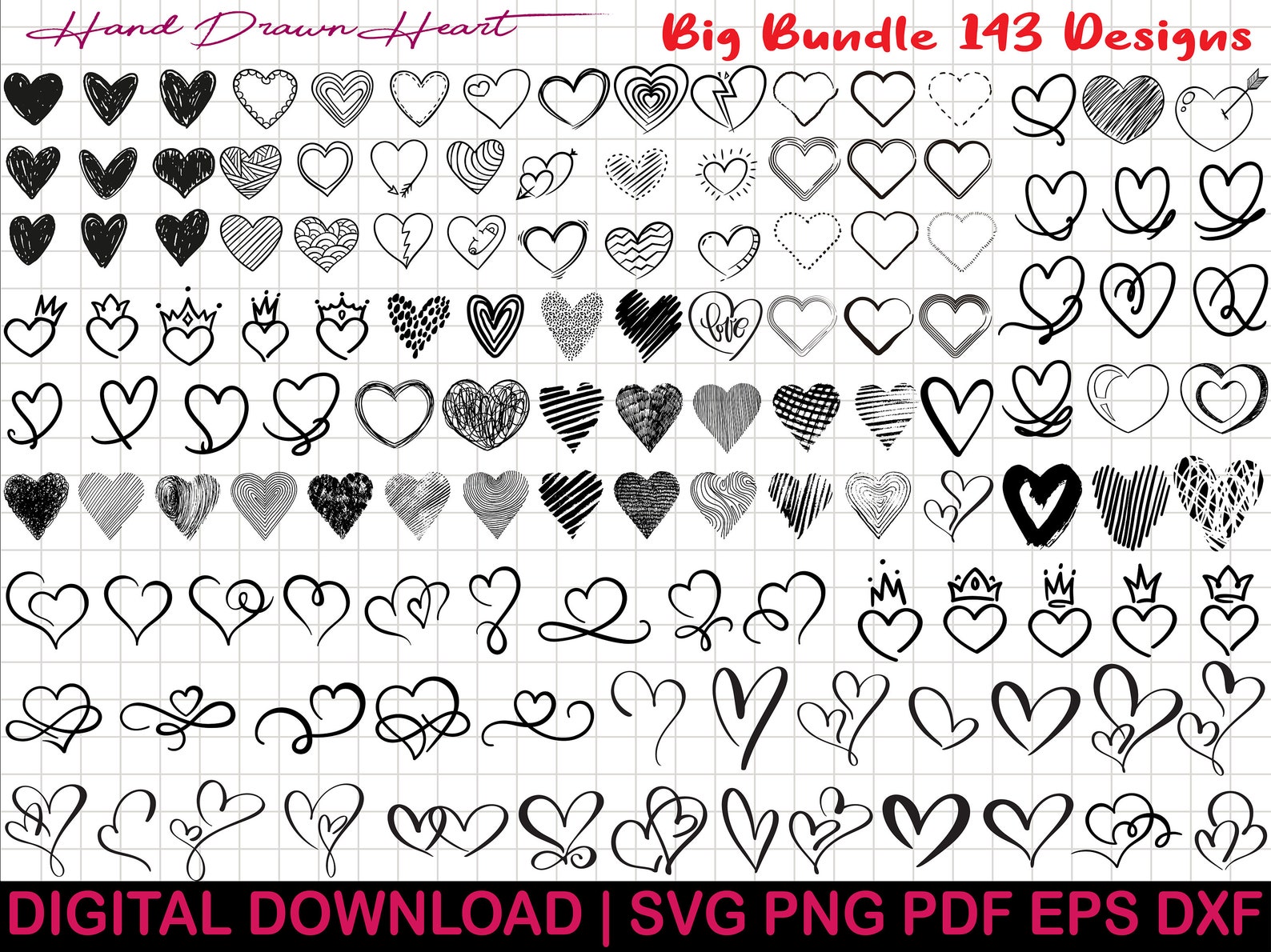 Heart Svg Bundle, Heart Svg, Hand Drawn Heart Svg, Open Heart Svg ...