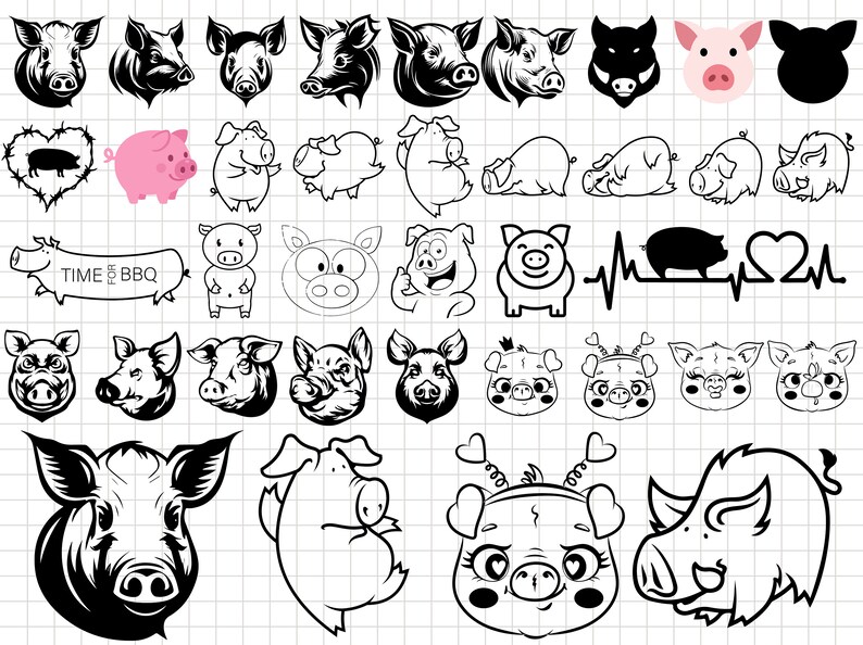 Pig SVG Bundle, Pig Face SVG, Pig Cut File, Animal Face, Cute Pig Svg ...
