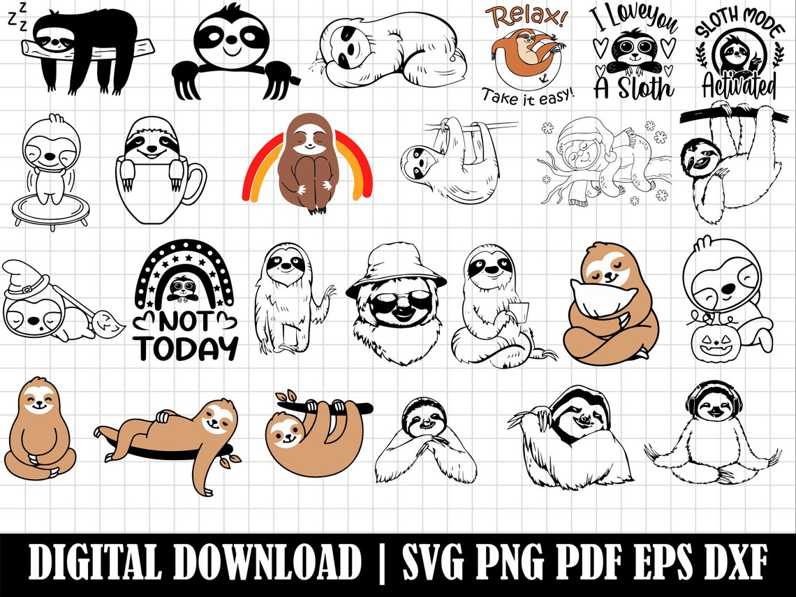 50 Sloth SVG BUNDLE, Sloth Quotes Svg, Svg for Cricut, Cute Sloth Svg ...