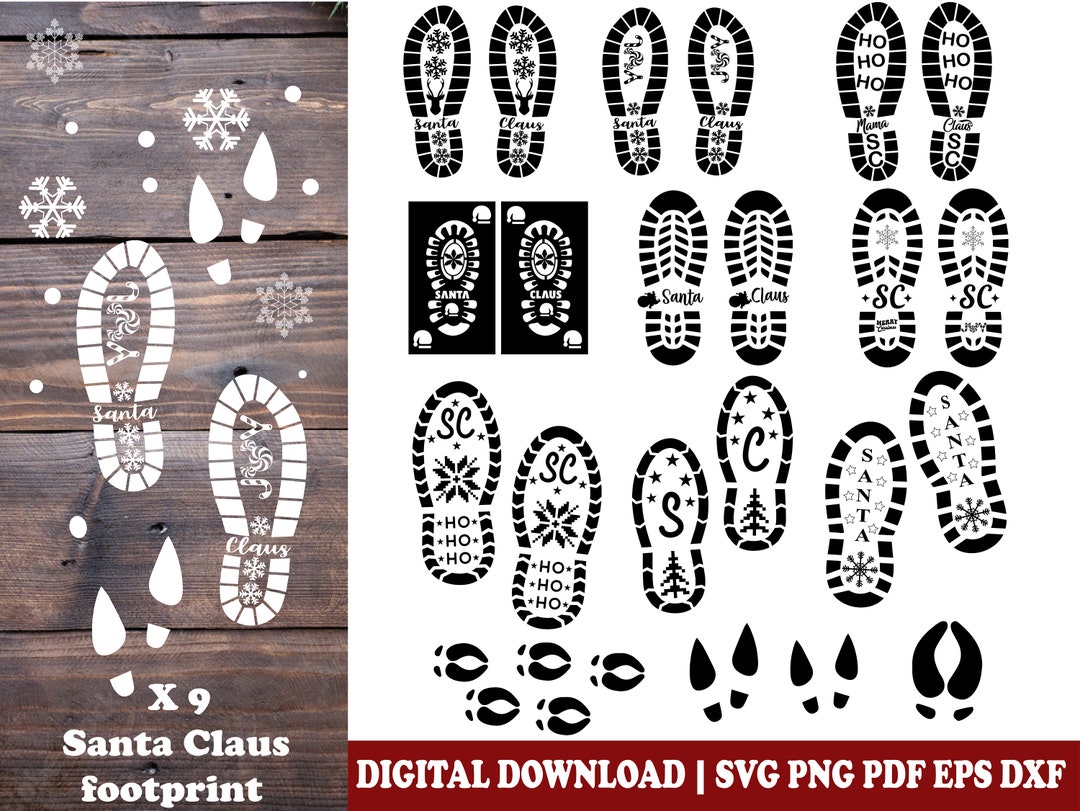 Santa Claus Footprint Svg, Santa Footprint Stencil Svg,santa Footsteps ...