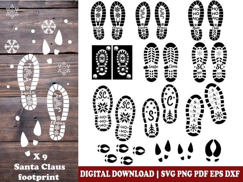 Santa Claus Footprint Svg, Santa Footprint Stencil Svg,santa Footsteps ...