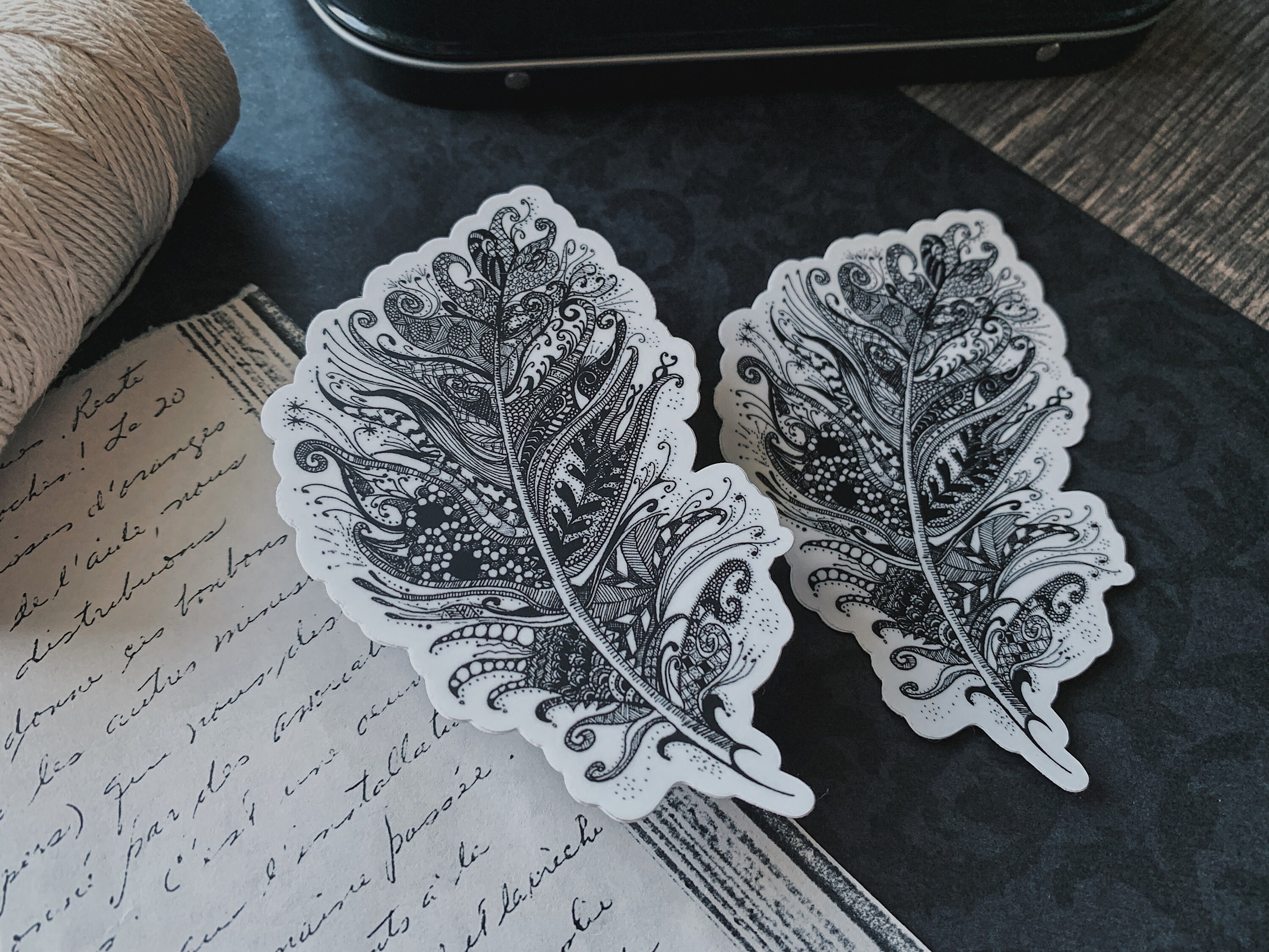Zentangle Feather Vinyl Sticker Bird Stickers Pen and Ink - Etsy