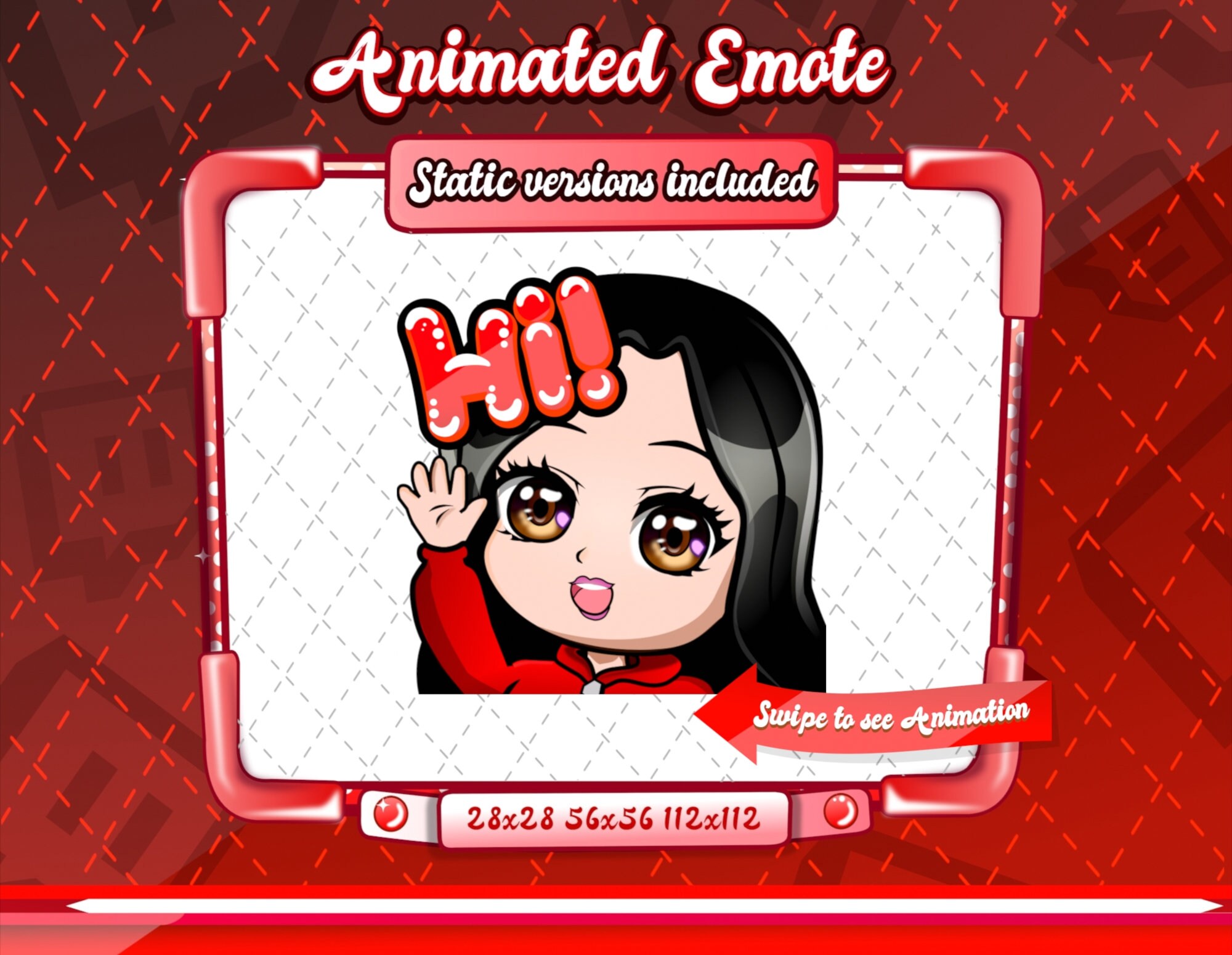 ANIMATED STATIC EMOTE Red Chibi Hi Emote, Animated Black Haired Emote ...