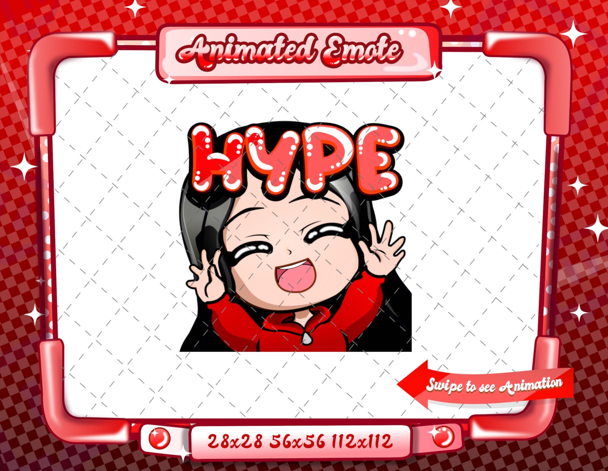 ANIMATED STATIC EMOTE Red Chibi Hype Emote, Animated Black Haired Emote ...