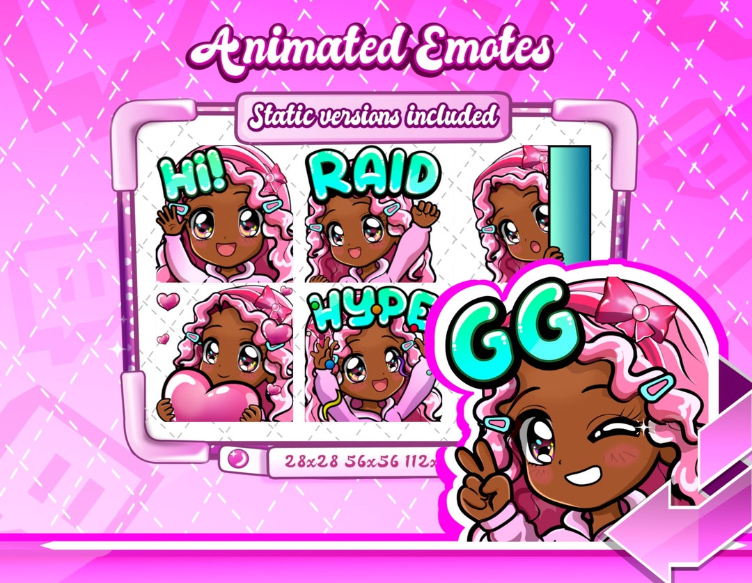 ANIMATED + STATIC EMOTES | 90s Chibi Glam Emotes, Animated Black Girl ...