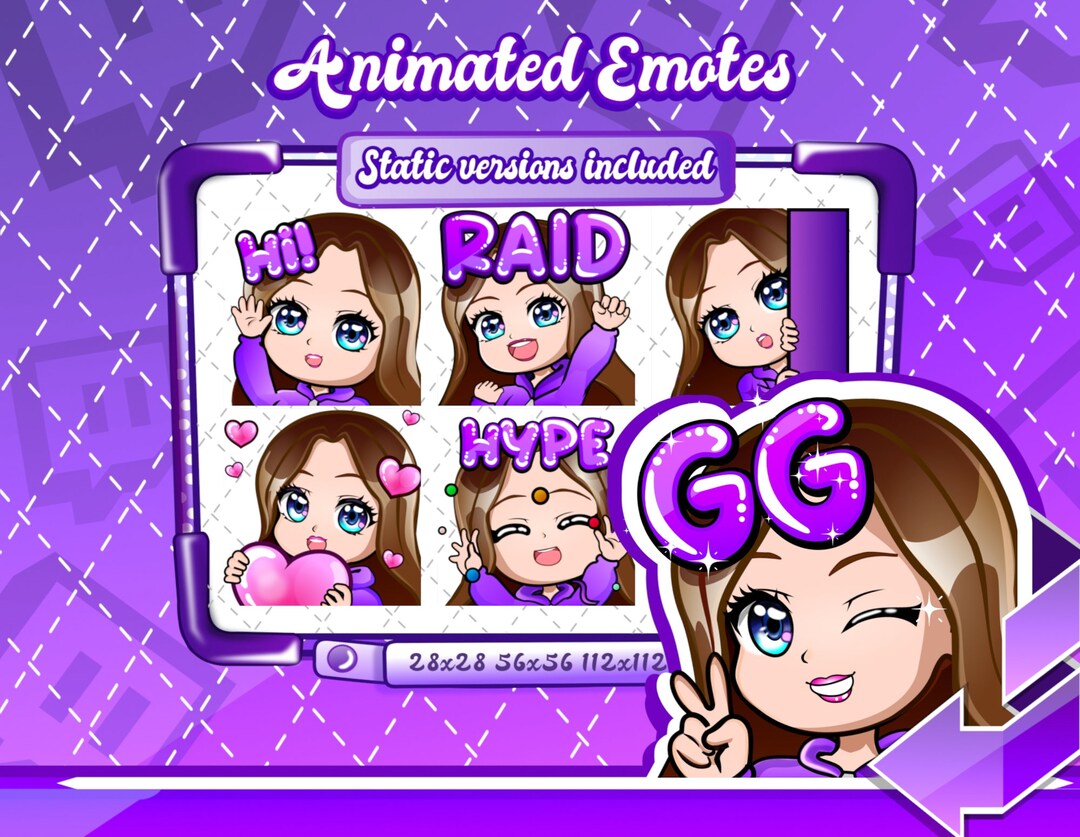 ANIMATED + STATIC EMOTES | Chibi Girl Emotes, Animated Brown Haired ...