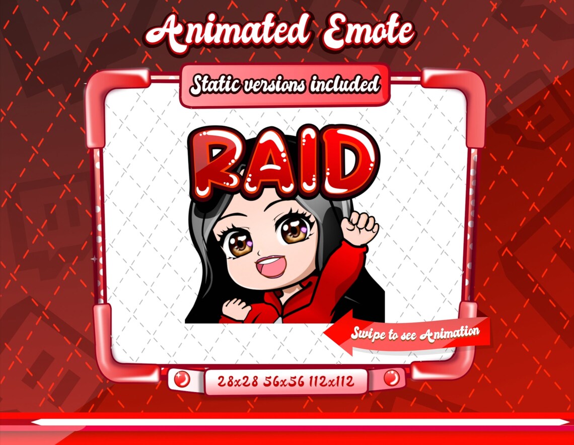 ANIMATED STATIC EMOTE Red Chibi Raid Emote, Animated Black Haired Emote ...
