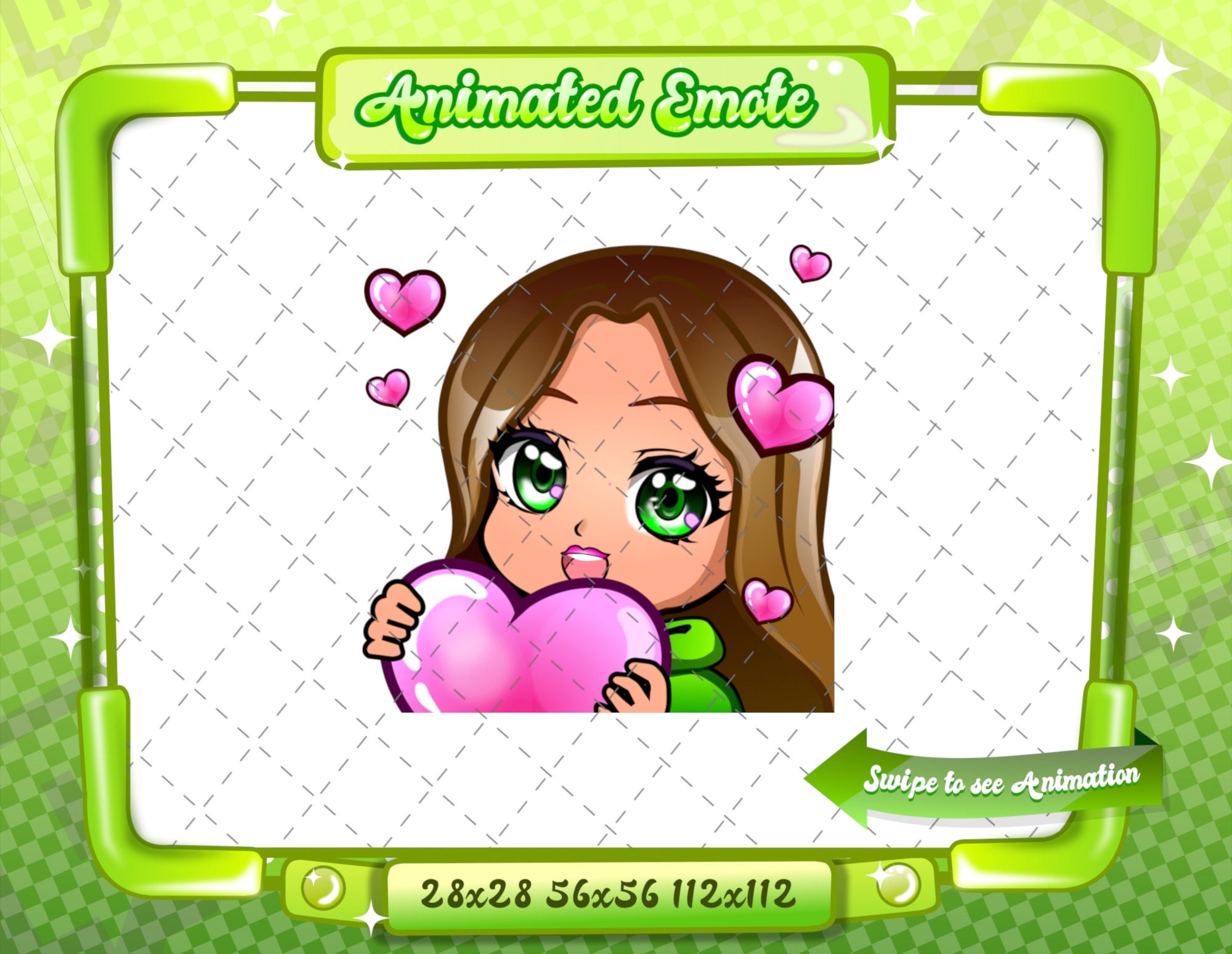 ANIMATED STATIC EMOTE Green Chibi Love, Animated Brown Haired Emote ...