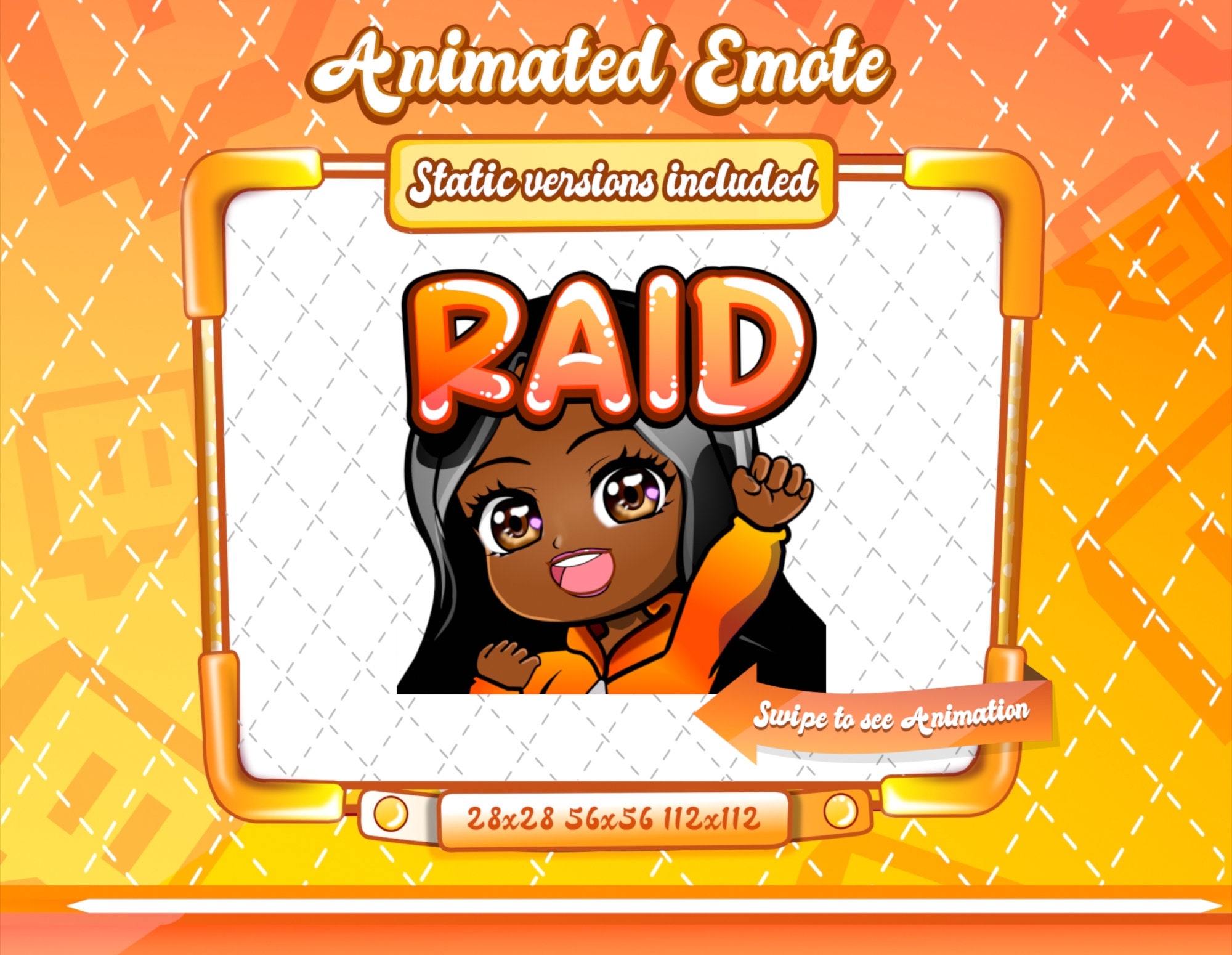 ANIMATED STATIC EMOTE Raid Chibi Emote, Animated Black Haired Emote ...