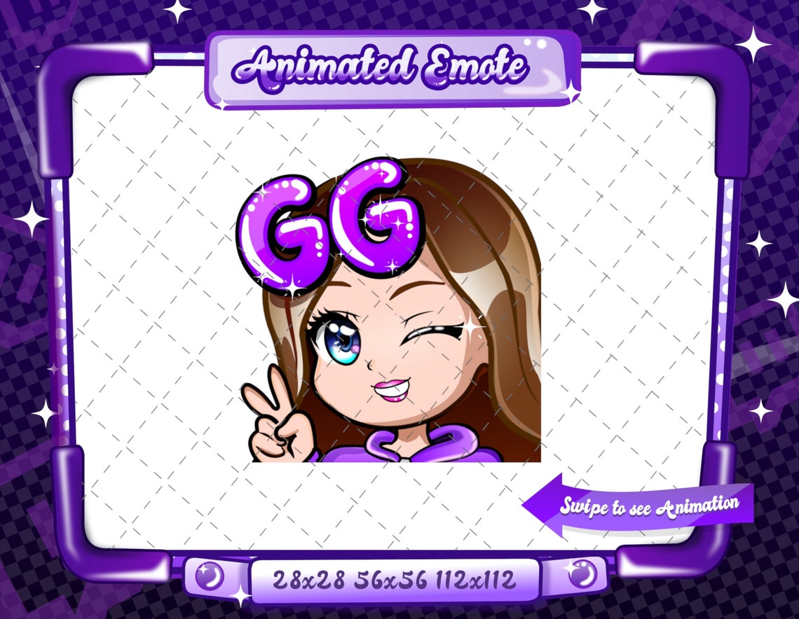 ANIMATED STATIC EMOTE Purple Chibi Gg, Animated Brown Haired Emote, Gg ...