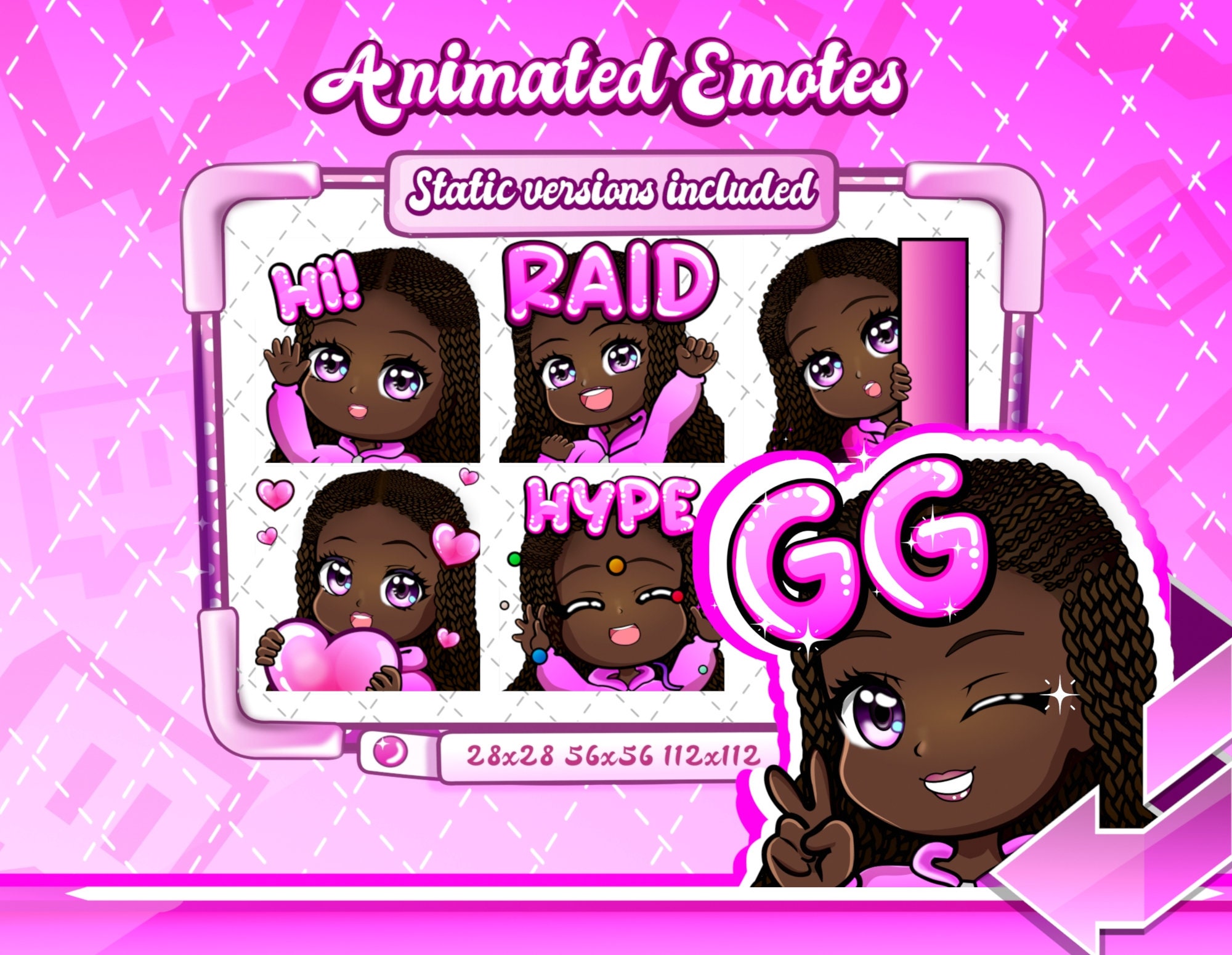 ANIMATED STATIC EMOTES Black Girl Braid Emotes, Animated Black Girl ...