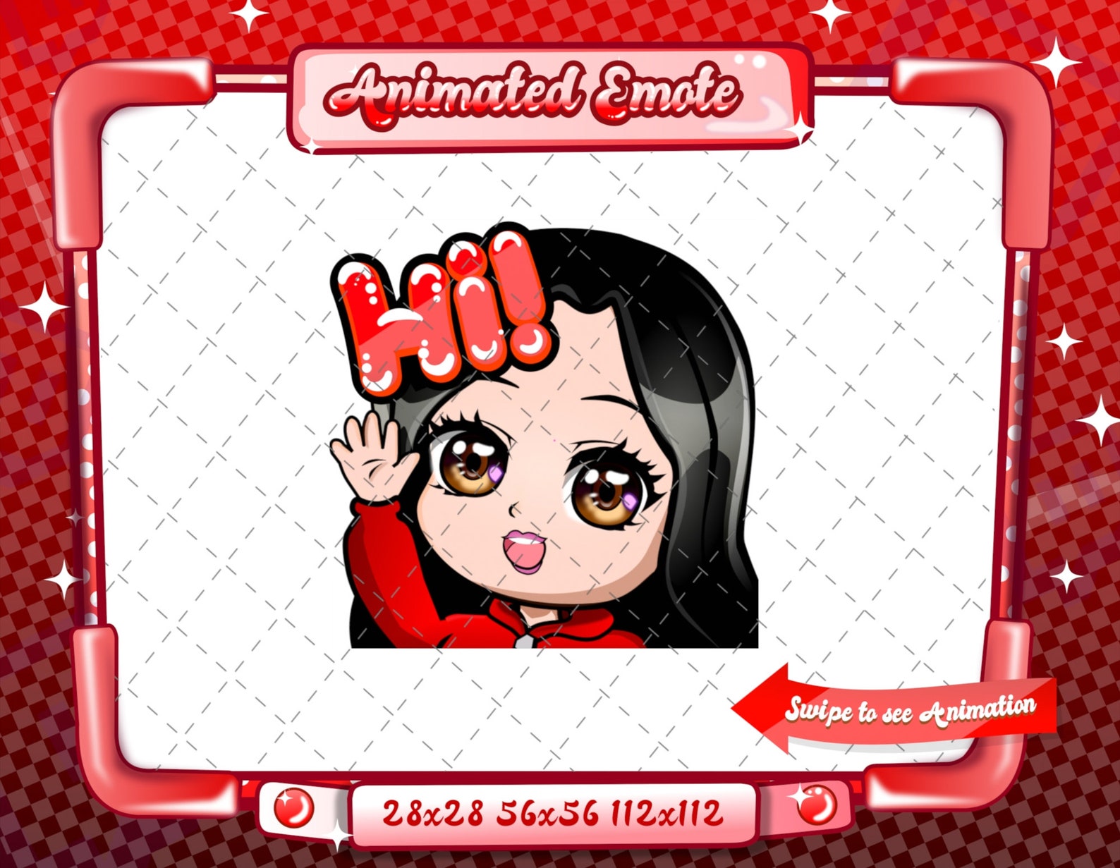 ANIMATED STATIC EMOTE Red Chibi Hi Emote Animated Black - Etsy