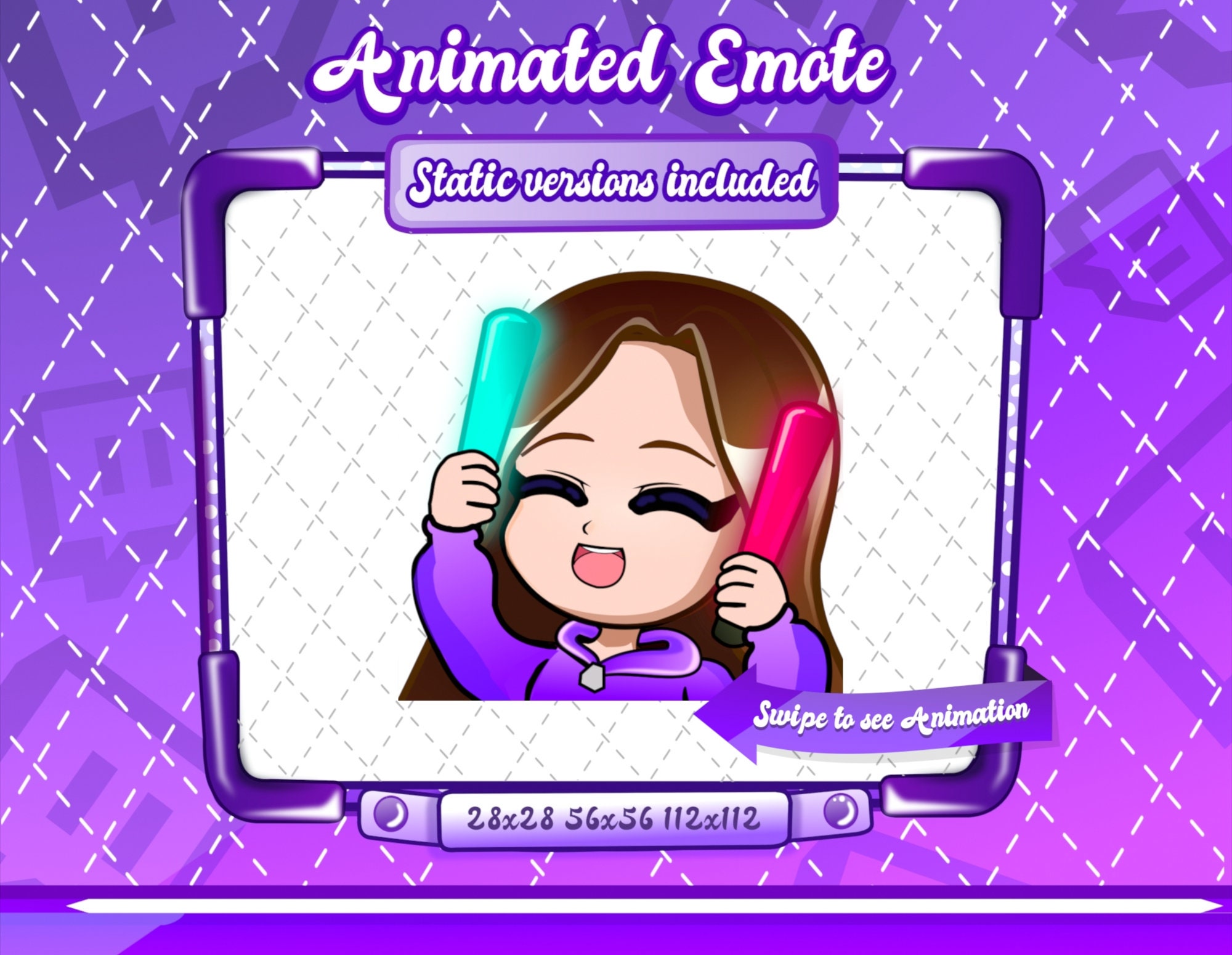 ANIMATED STATIC EMOTE Brown Hair Rave, Animated Chibi Rave Emote, Rave ...