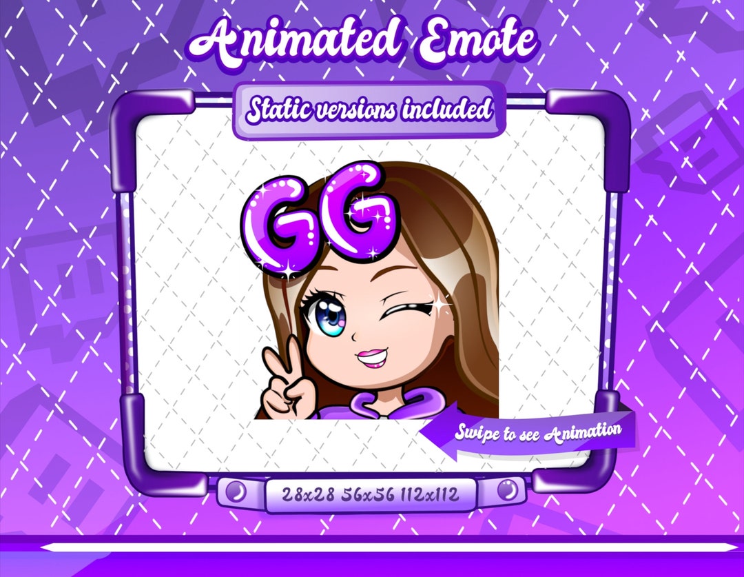 ANIMATED + STATIC EMOTE | Purple Chibi Gg, Animated Brown Haired Emote ...