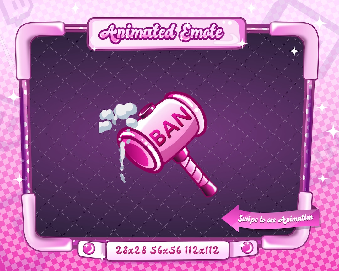 ANIMATED + STATIC EMOTE | Ban Hammer, Animated Ban Hammer Emote, Pink ...