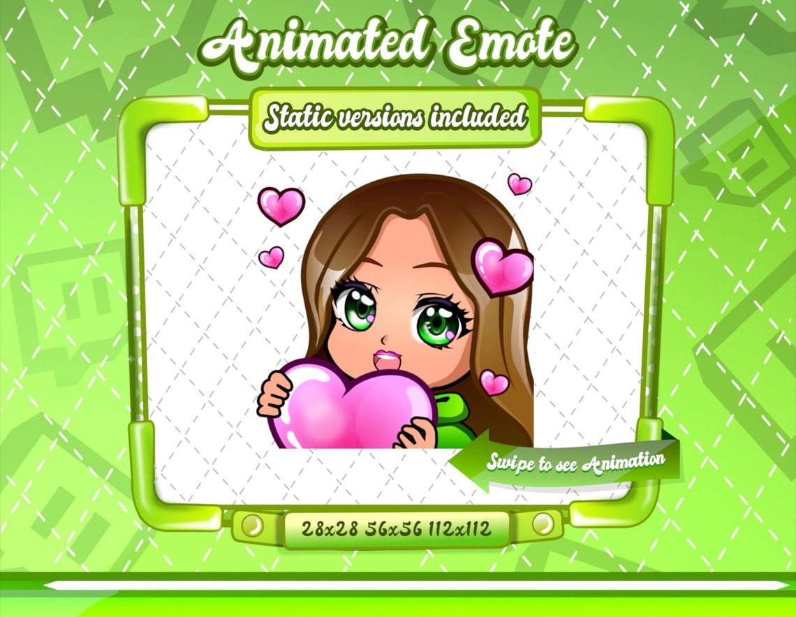 ANIMATED STATIC EMOTE Green Chibi Love, Animated Brown Haired Emote ...