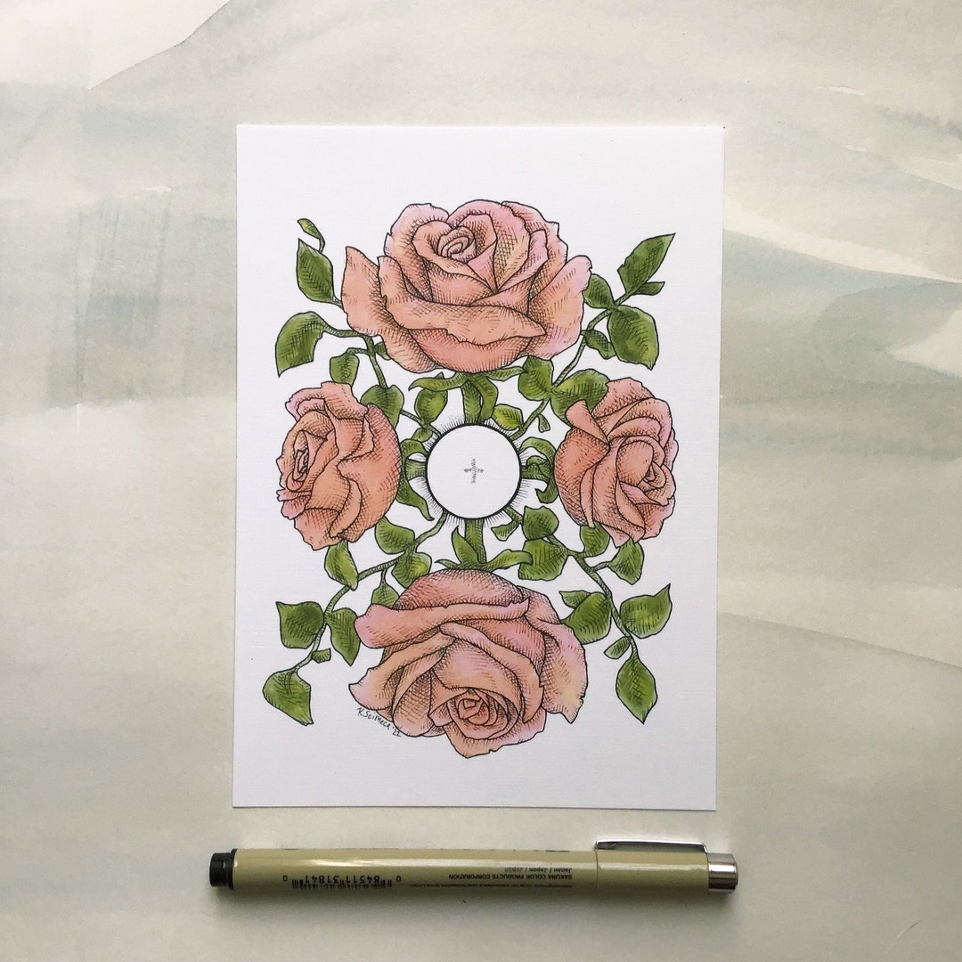 Catholic Floral Monstrance Art Print Roses Drawing - Etsy
