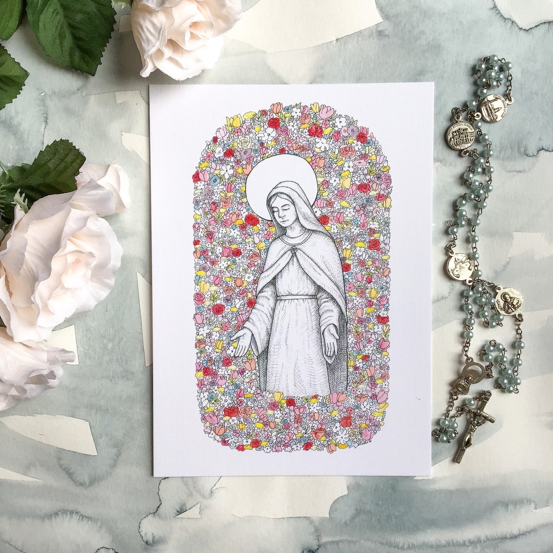 Mary in the Garden Catholic Marian Art Print - Etsy