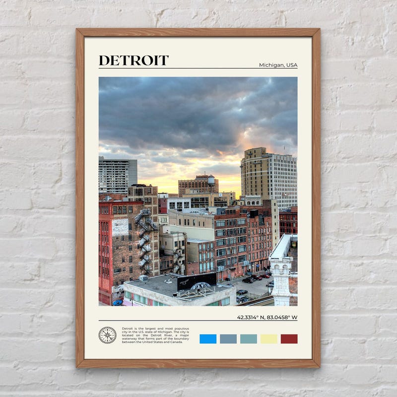 Detroit Map Print Color - Etsy