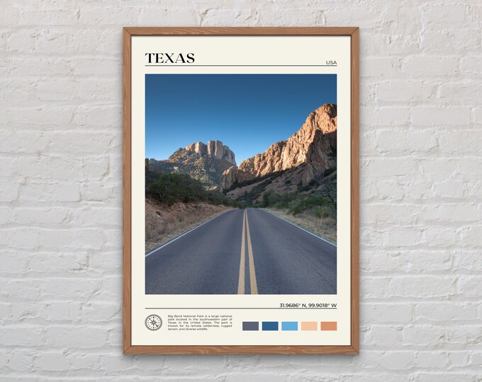 Texas Poster, State Design Texas Print / Picture / Hand Drawn Art ...