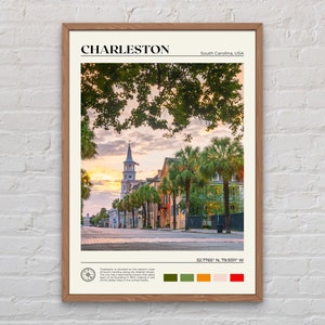 Charleston Illustrated Map Print South Carolina Art - Etsy