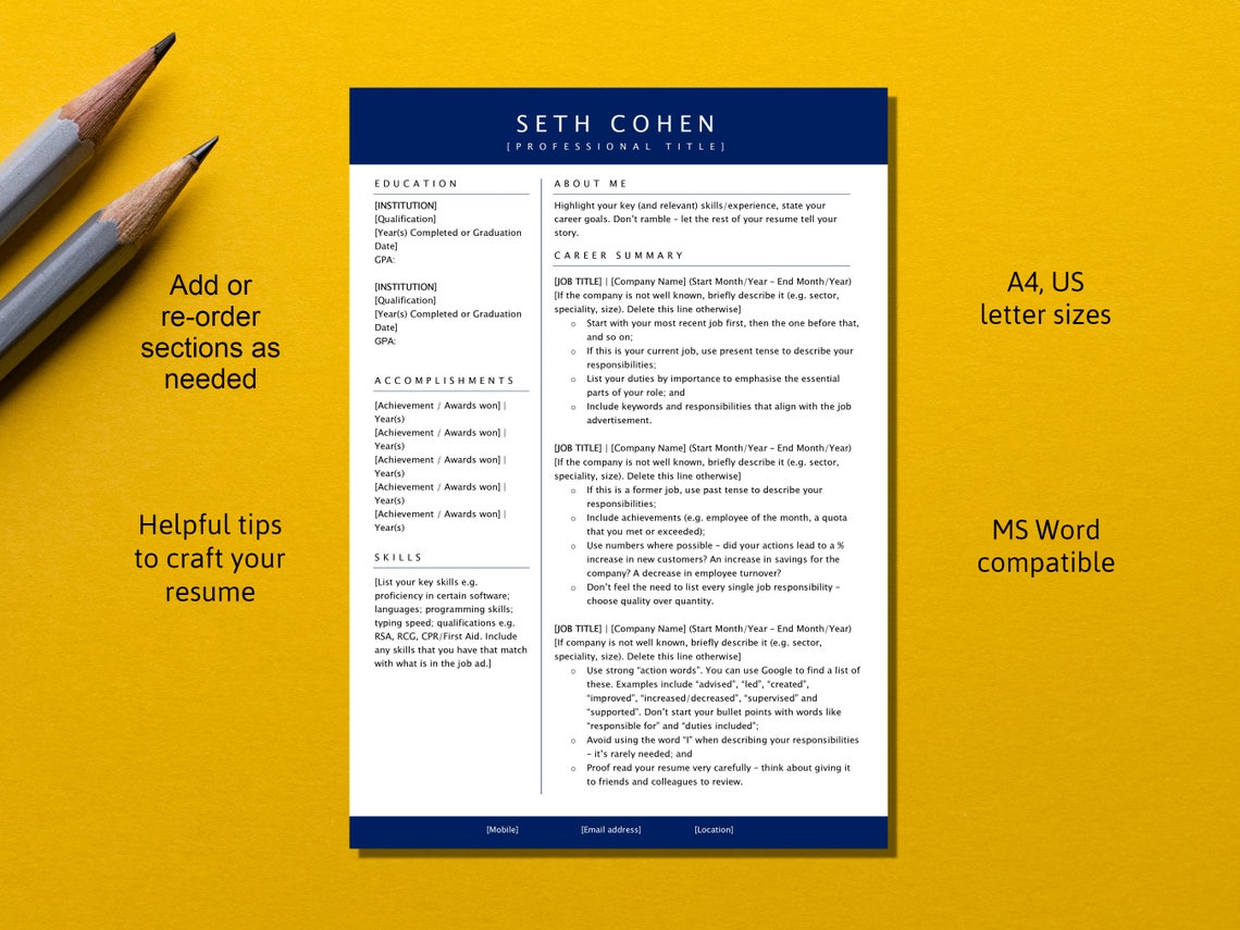 Professional Resume Template the seth Resume | Etsy