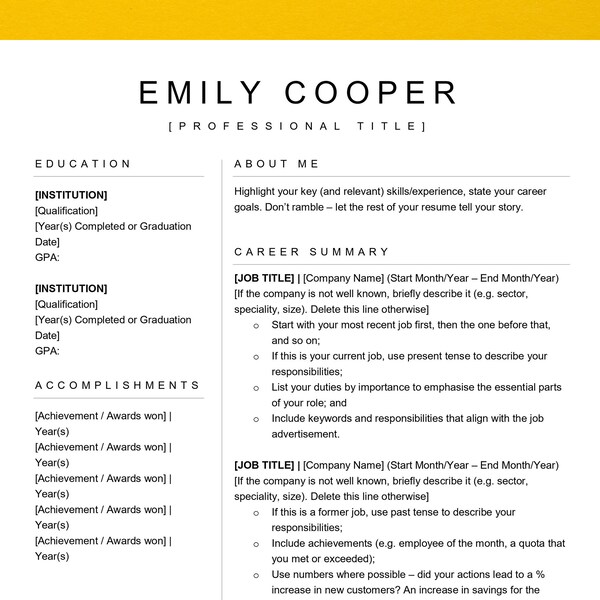 Friendly Resume Template - Etsy