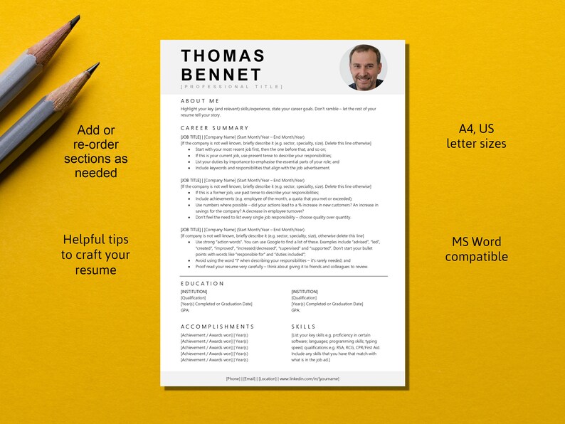 Professional Resume Template the thomas Resume - Etsy
