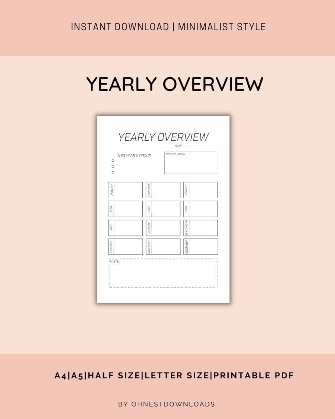 Yearly Overview Planner,printable Planner,happy Planner,instant ...