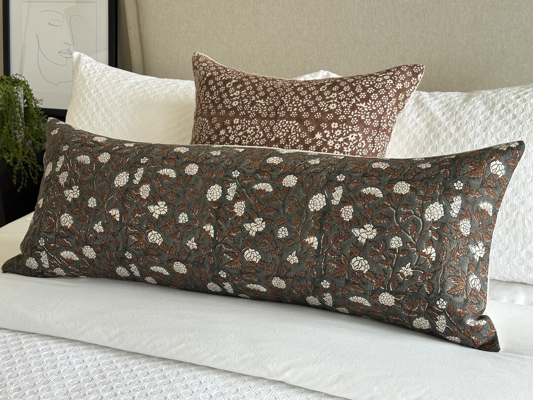 Extra Long Floral Lumbar Pillow Cover, Large Master Bed Pillow Case ...