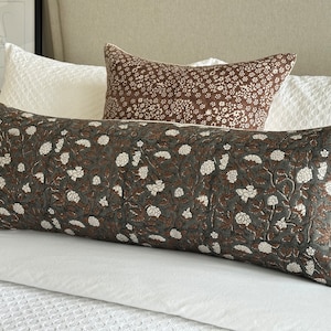 Extra Long Floral Lumbar Pillow Cover, Large Master Bed Pillow Case ...
