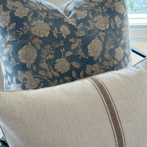 Blue Floral Pattern Pillow Cover, Block Print Decorative Linen Pillow ...